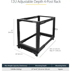 Startech 12U OPEN FRAME SERVER RACK W/ADJUSTABLE MOUNTING DEPTH